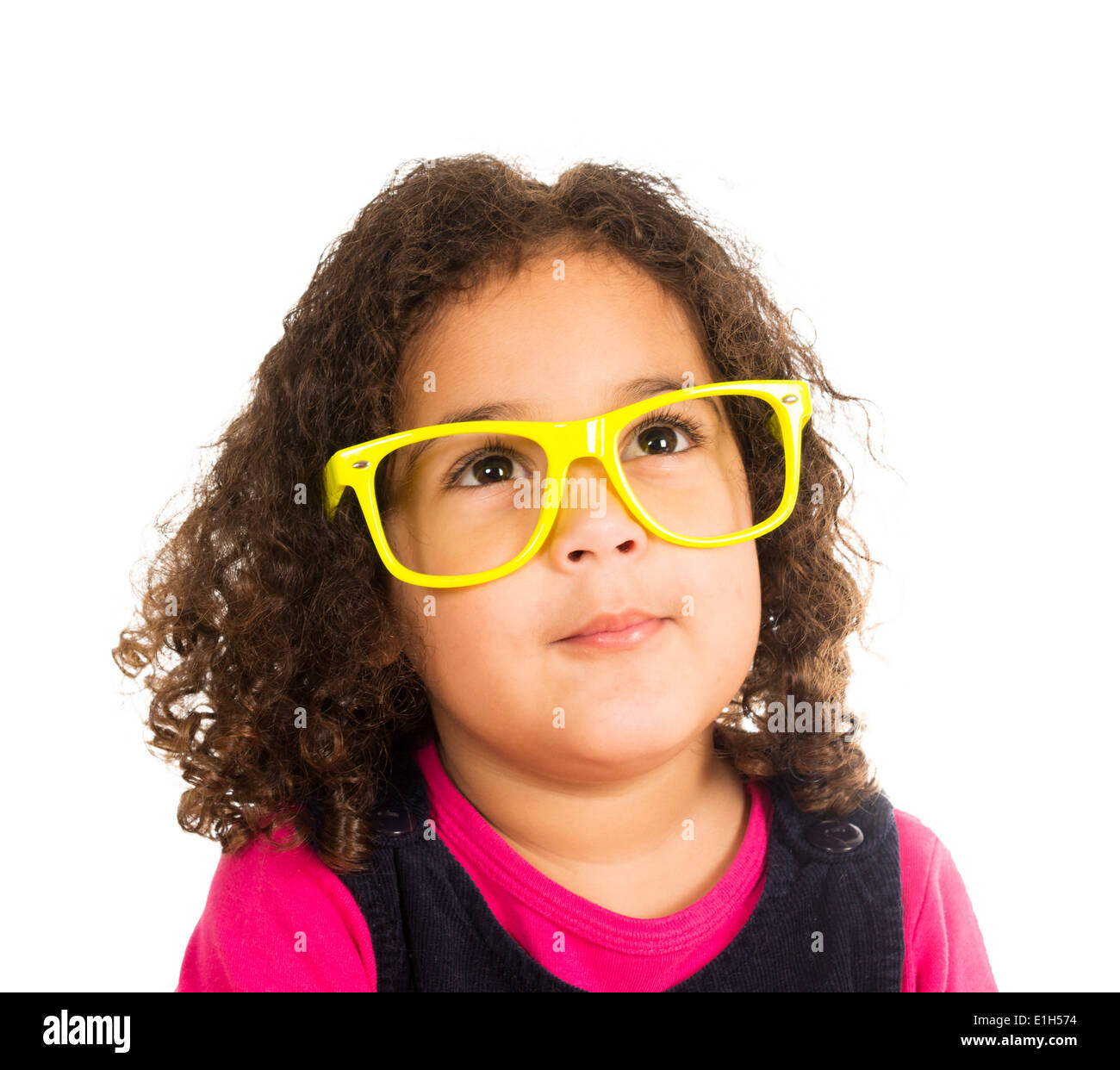 Little child looking up isolated on white background Stock Photo - Alamy