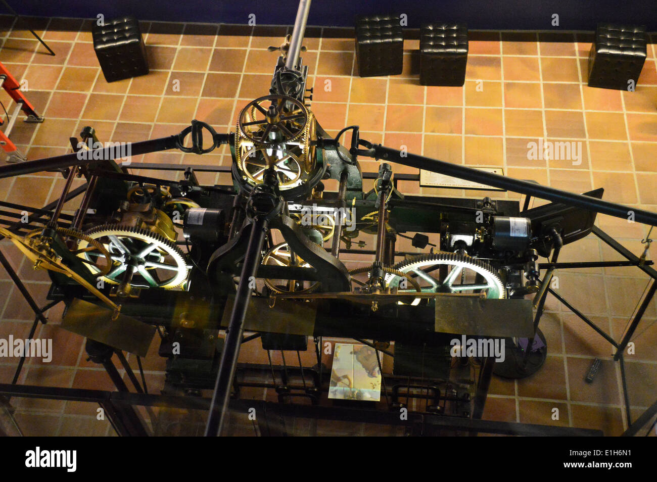 The clock mechanism inside the clock tower of the beautiful and ...