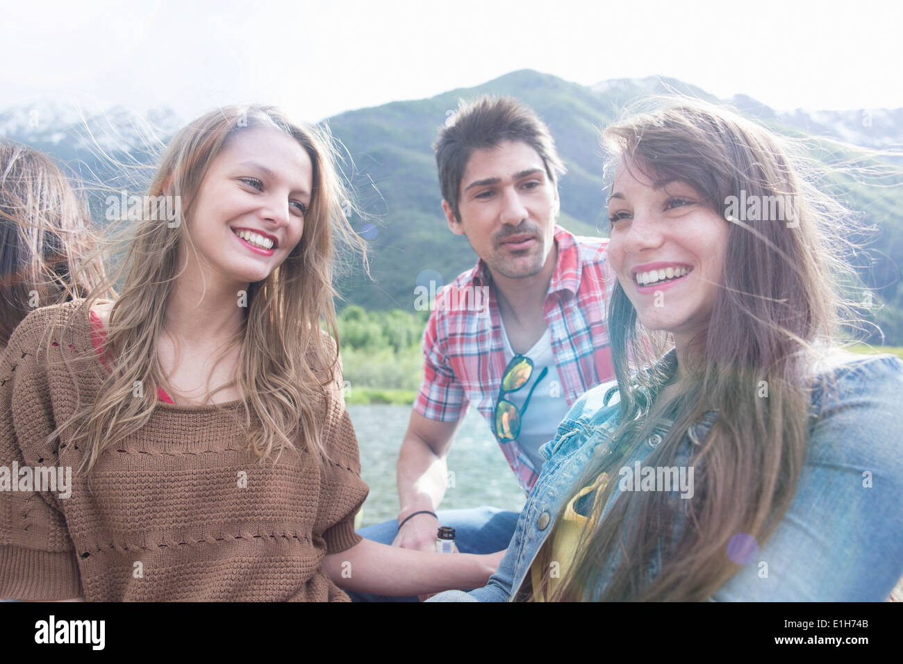 Group of three young adult friends laughing, Piemonte, Italy Stock ...
