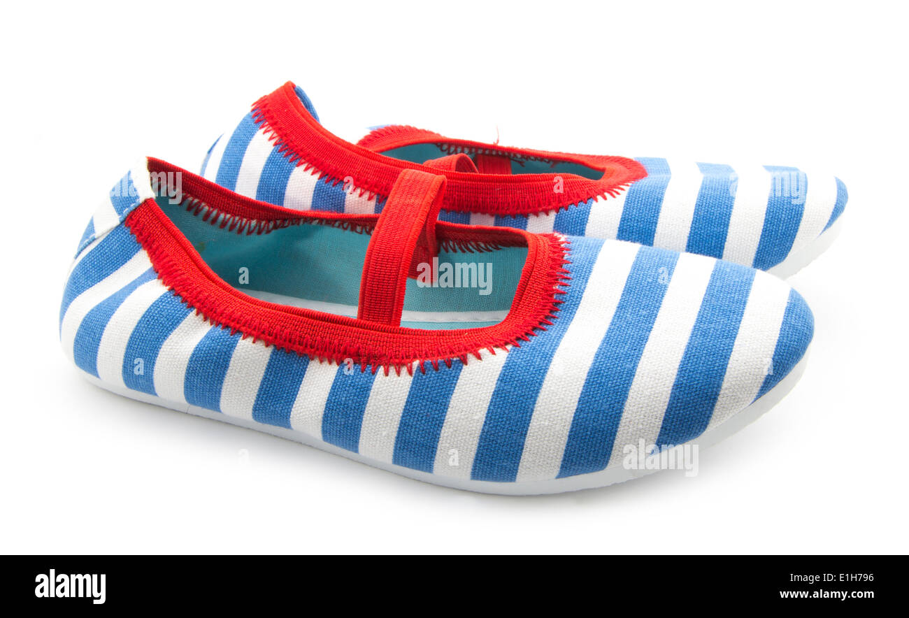 pair of striped shoes isolated on white background Stock Photo - Alamy
