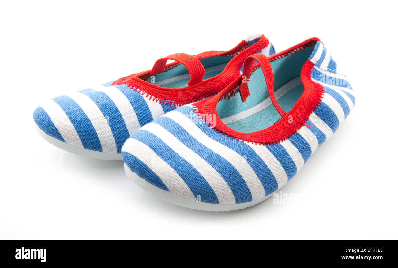 pair of striped shoes isolated on white background Stock Photo - Alamy