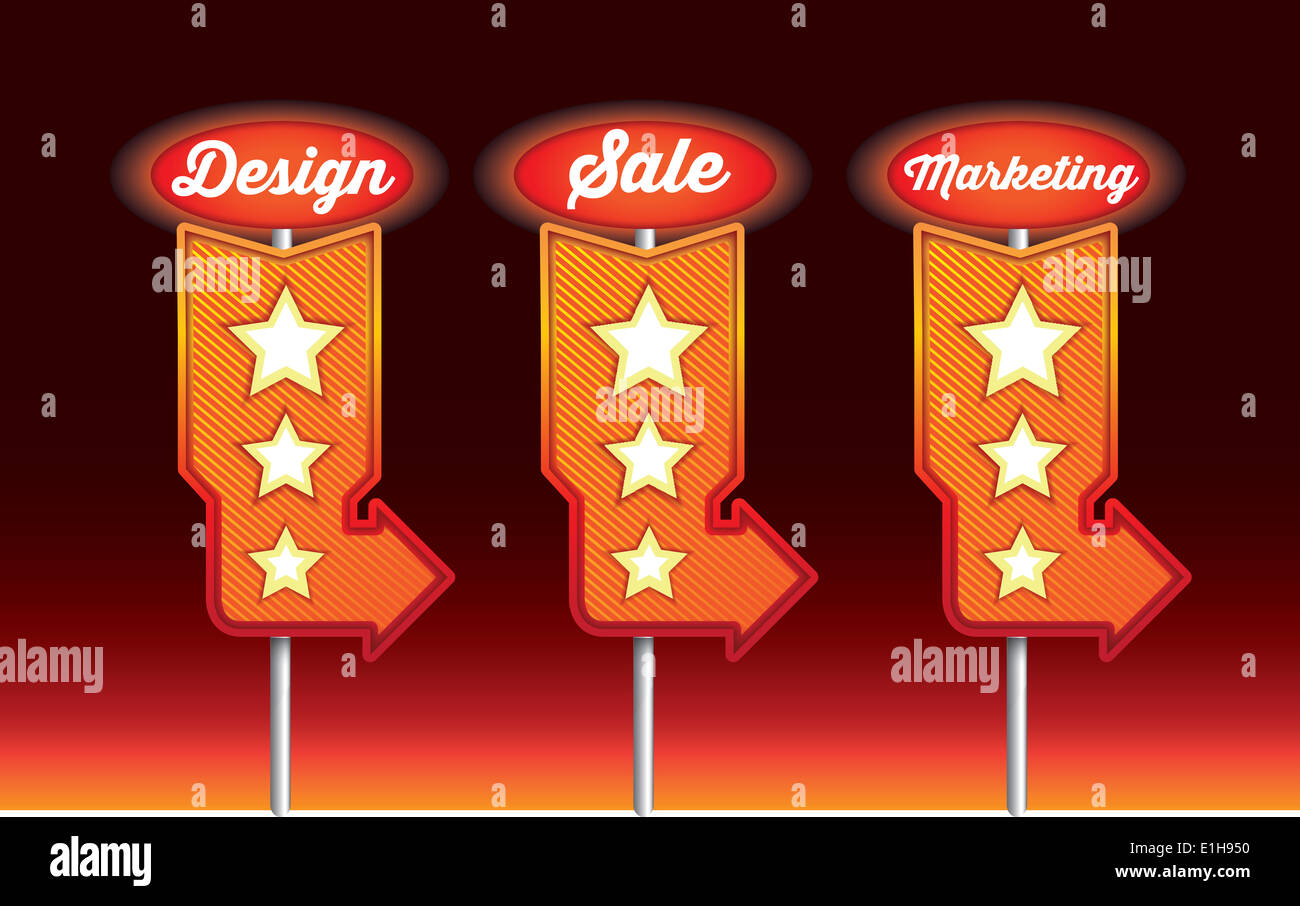 vector illustration of various orange signs on coloured backgorund ...