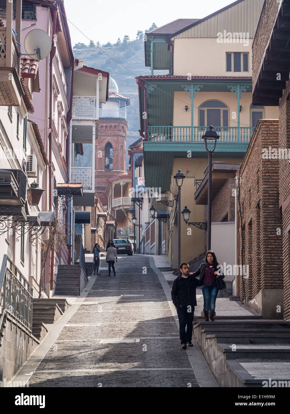 One of the streets in the Old Town of Tbilisi, Georgia, on a spring day ...