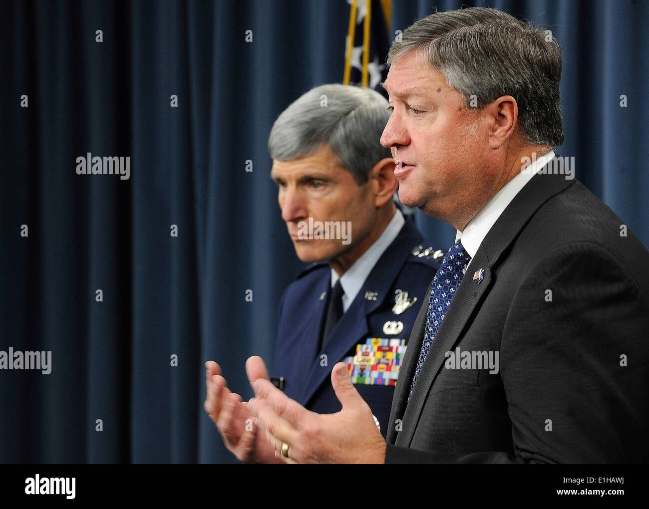 Secretary of the Air Force Michael Donley issues a statement in the ...