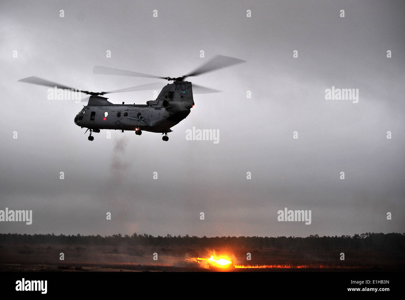 A U.S. Marine Corps CH-46 Sea Knight helicopter provides close air ...