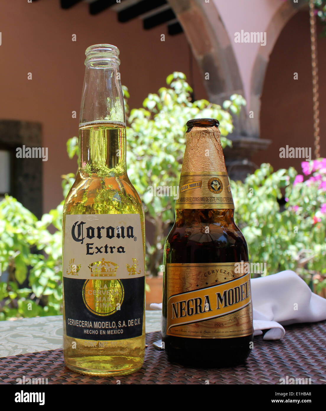 Cool refreshing Mexican beers on a table, San Miguel de Allende ...