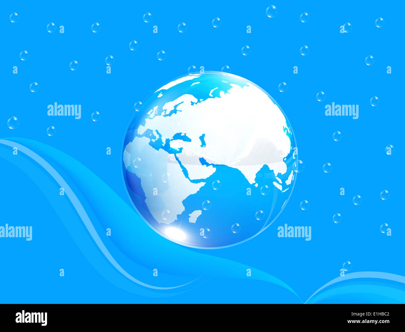 Blue water drops background and earth Stock Photo - Alamy