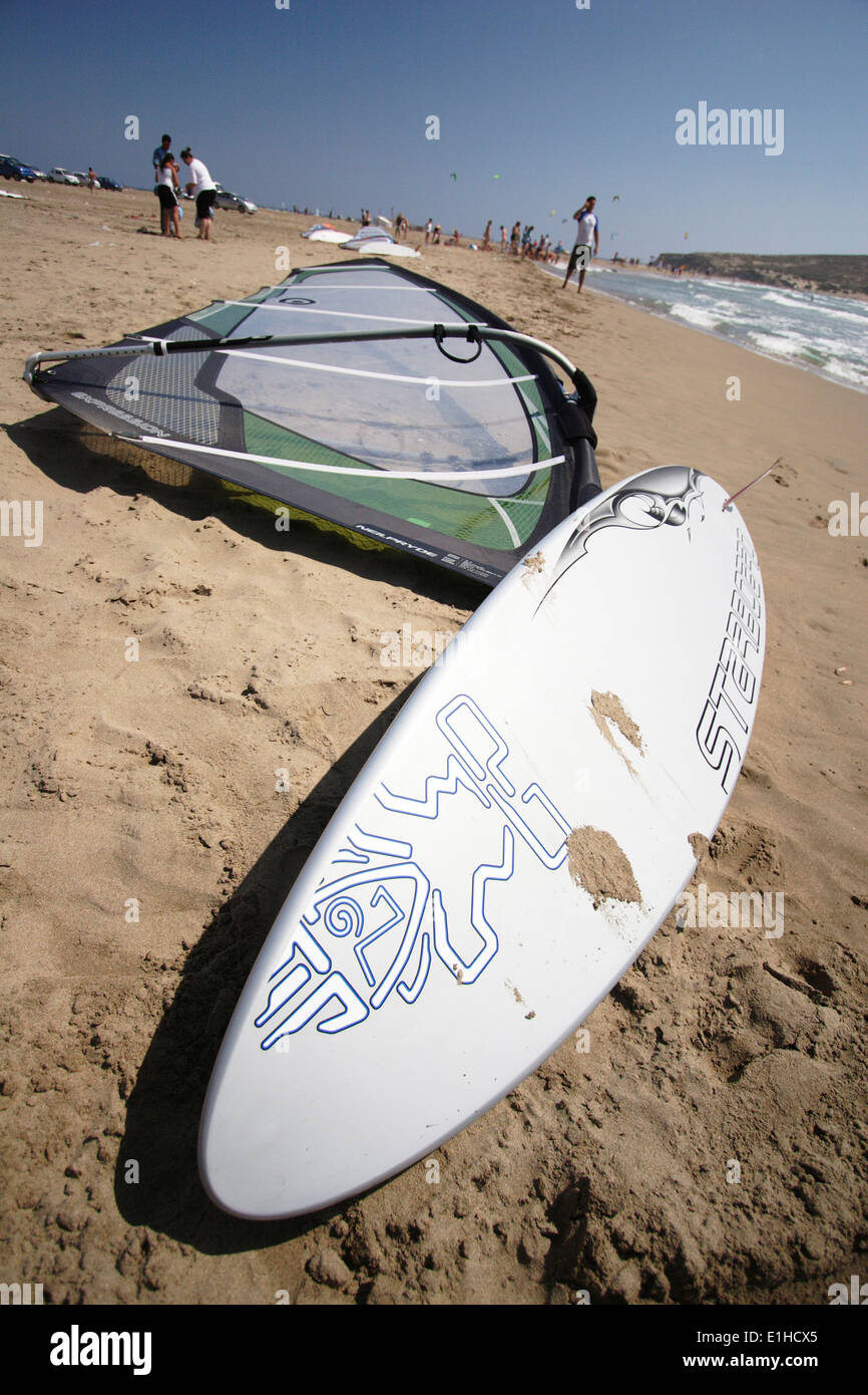 windsurfing board on beach, Rhodes Island,Greece - Prasonissi ...