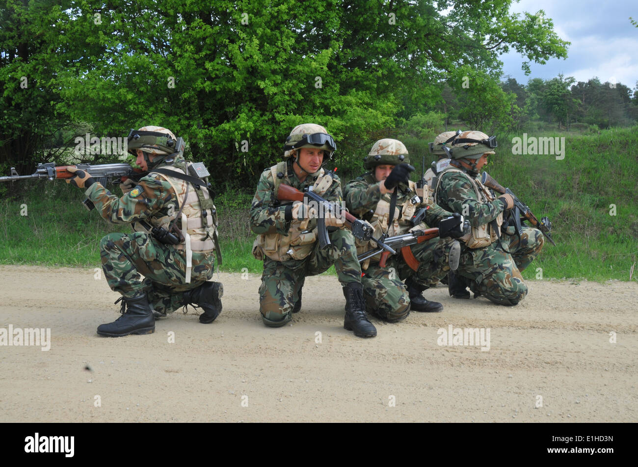 Bulgarian soldiers provide security while waiting for an explosive ...