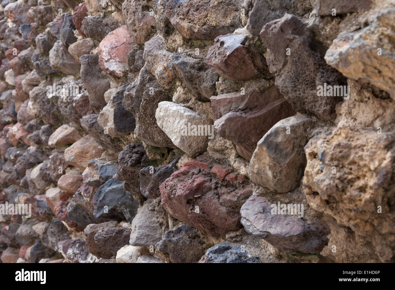 Detail of a rugged stone wall at the Palace of Quetzalpapalotl in ...