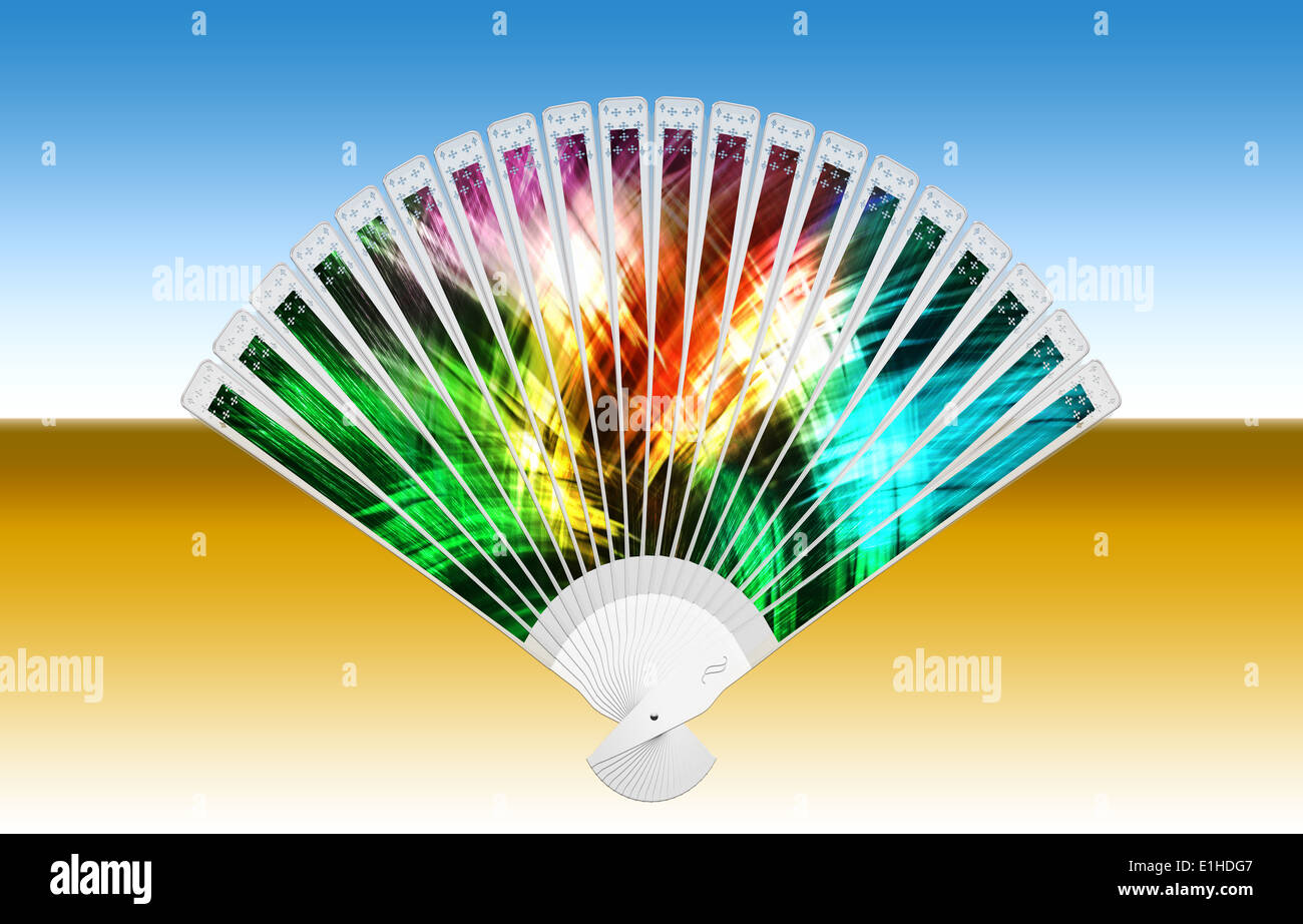 Colorful hand fan on a white background Stock Photo - Alamy