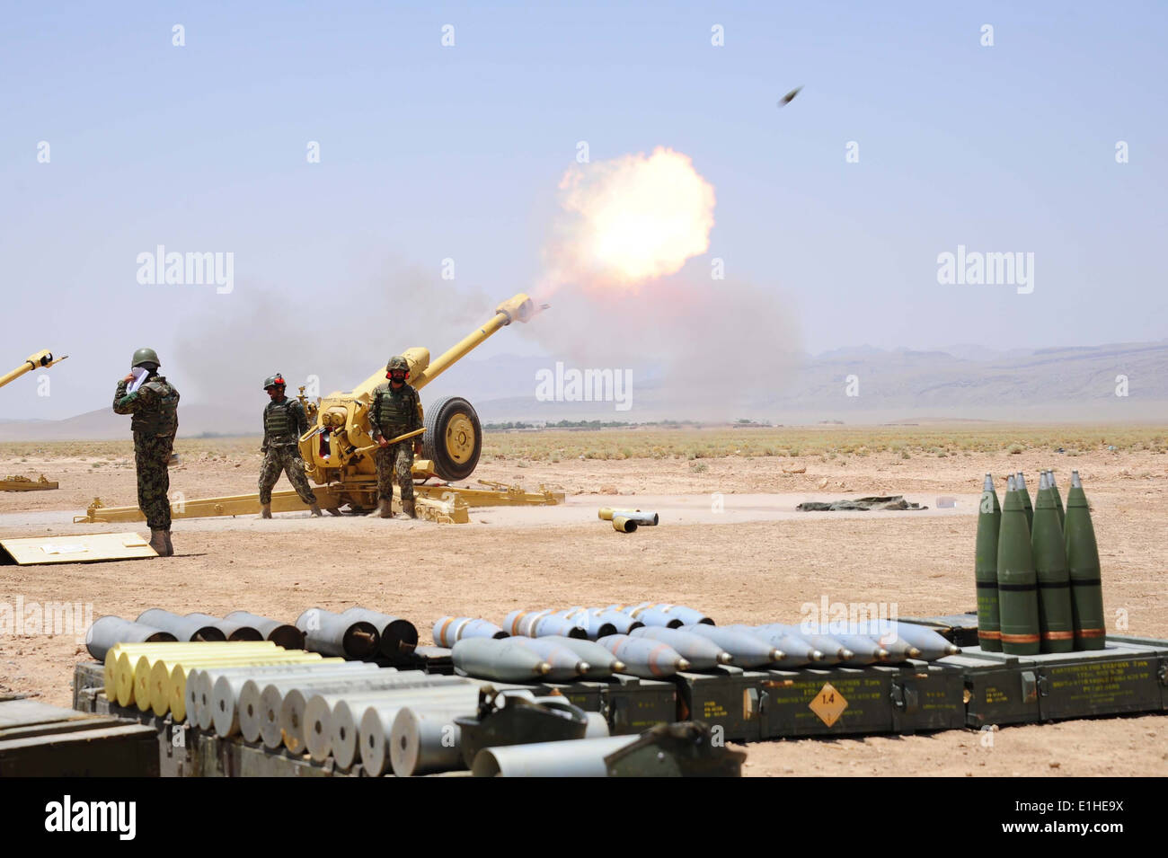 Afghan National Army gunners fire multiple D-30 122 mm howitzer ...