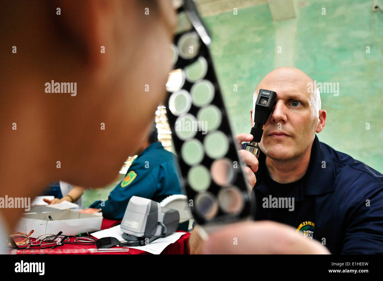 U.S. Navy Cmdr. Douglas Monette checks the strength of a pair of ...