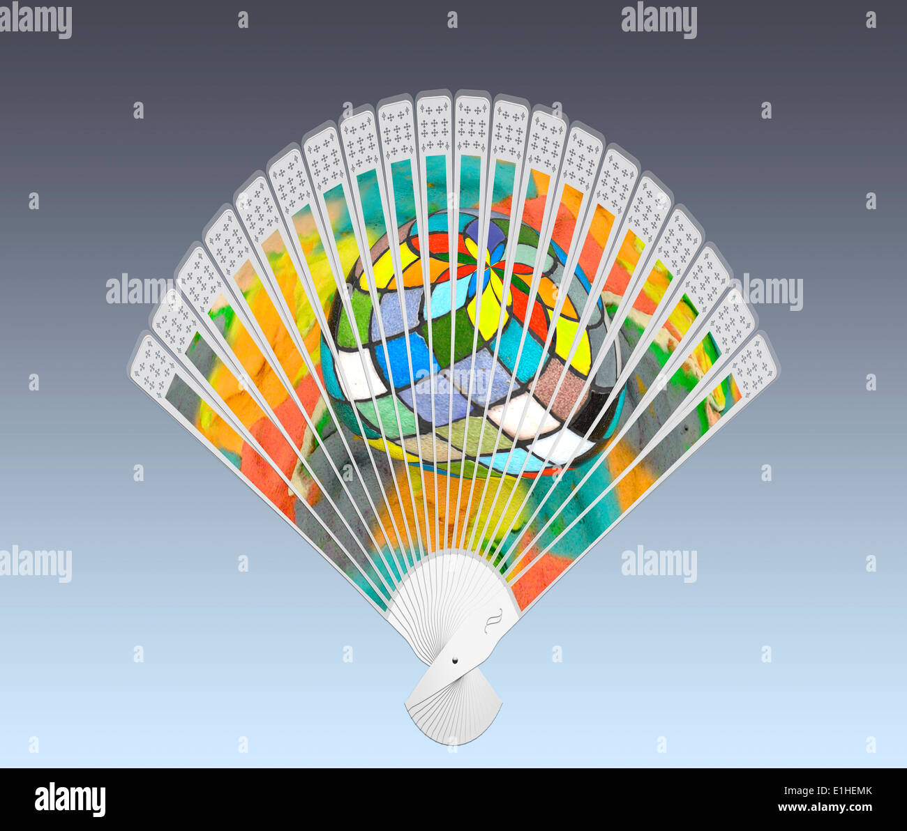 Colorful hand fan isolated on gray Stock Photo - Alamy