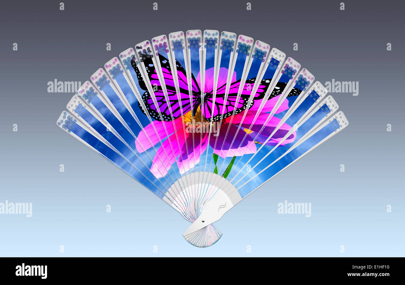 Colorful hand fan. Isolated on gray Stock Photo - Alamy