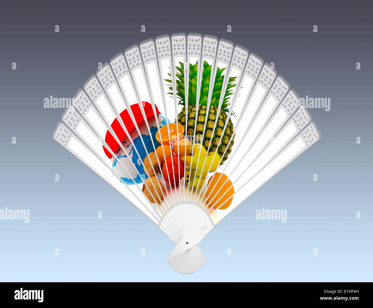 Colorful hand fan. Isolated on gray Stock Photo - Alamy