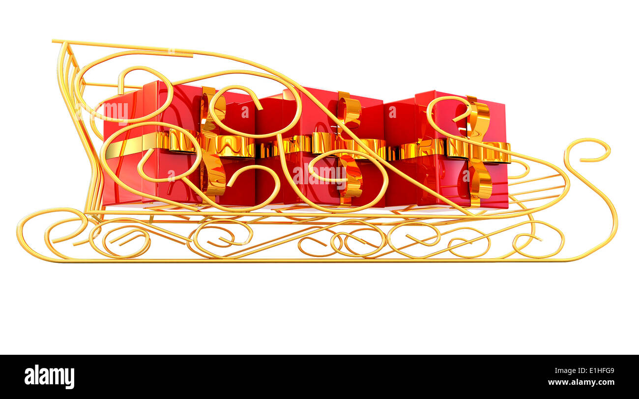 Christmas Santa sledge with gifts on a white background Stock Photo - Alamy