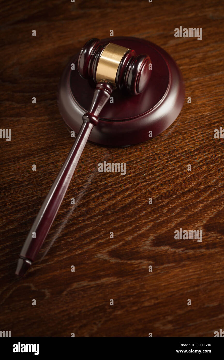 Dark Wooden Gavel Abstract on Table with Room for Text Stock Photo - Alamy