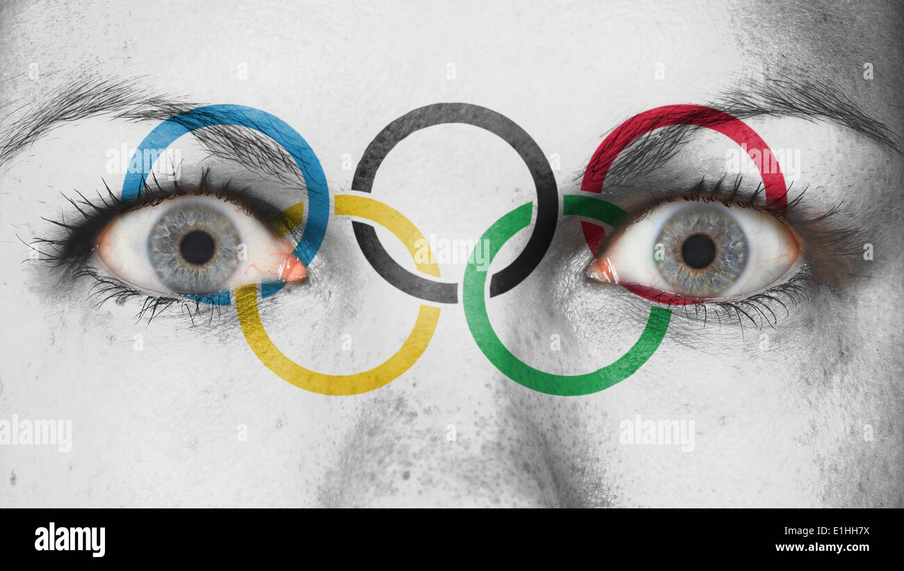 Women eye, close-up, blue eyes, olympic rings Stock Photo - Alamy