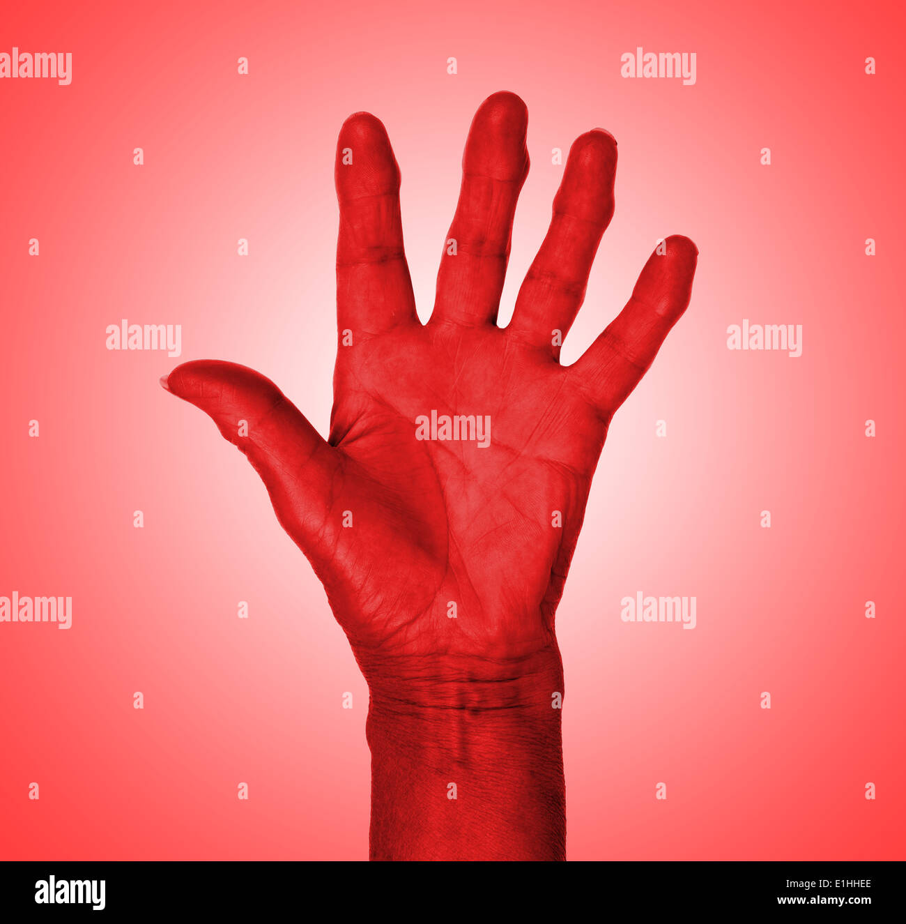 Hand symbol, saying five, saying hello or saying stop, red Stock Photo ...