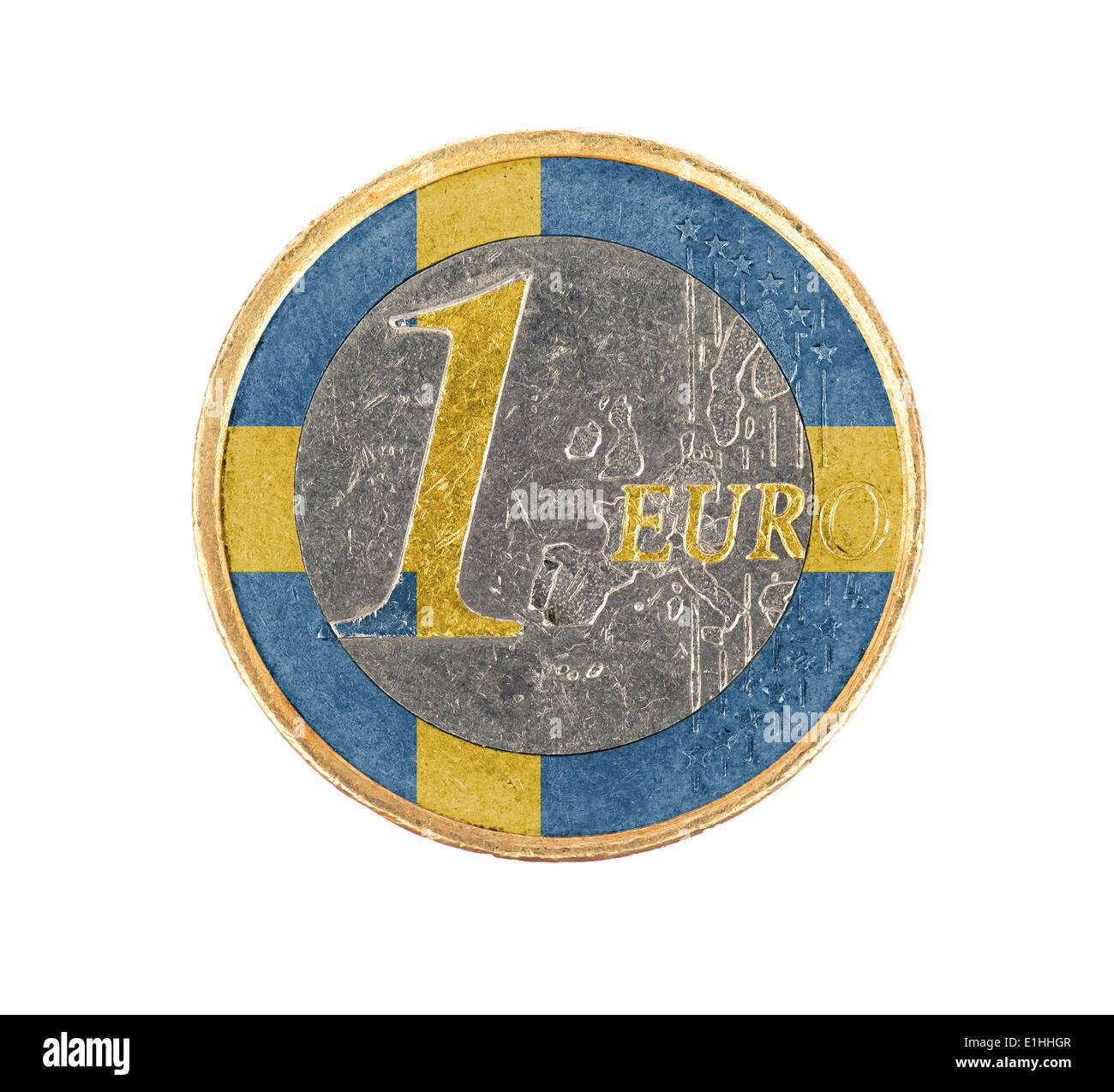 Euro coin, 1 euro, isolated on white, flag of Sweden Stock Photo - Alamy