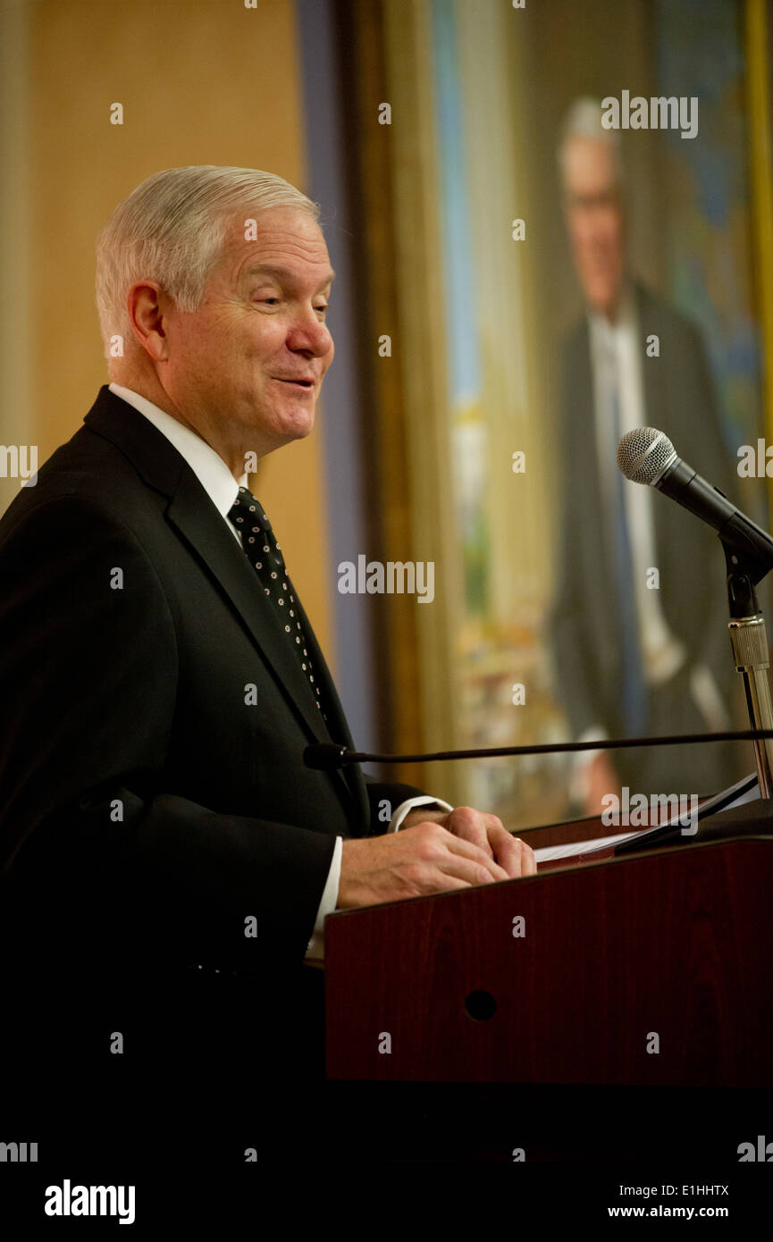 Former Secretary of Defense Robert M. Gates addresses guests during his ...