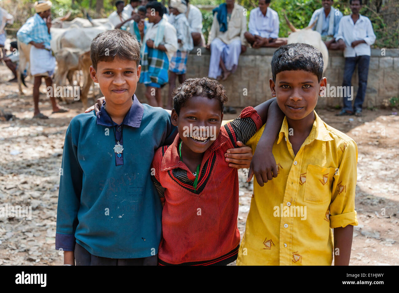 Three smiling Indian children, Begur, Karnataka, India Stock Photo - Alamy