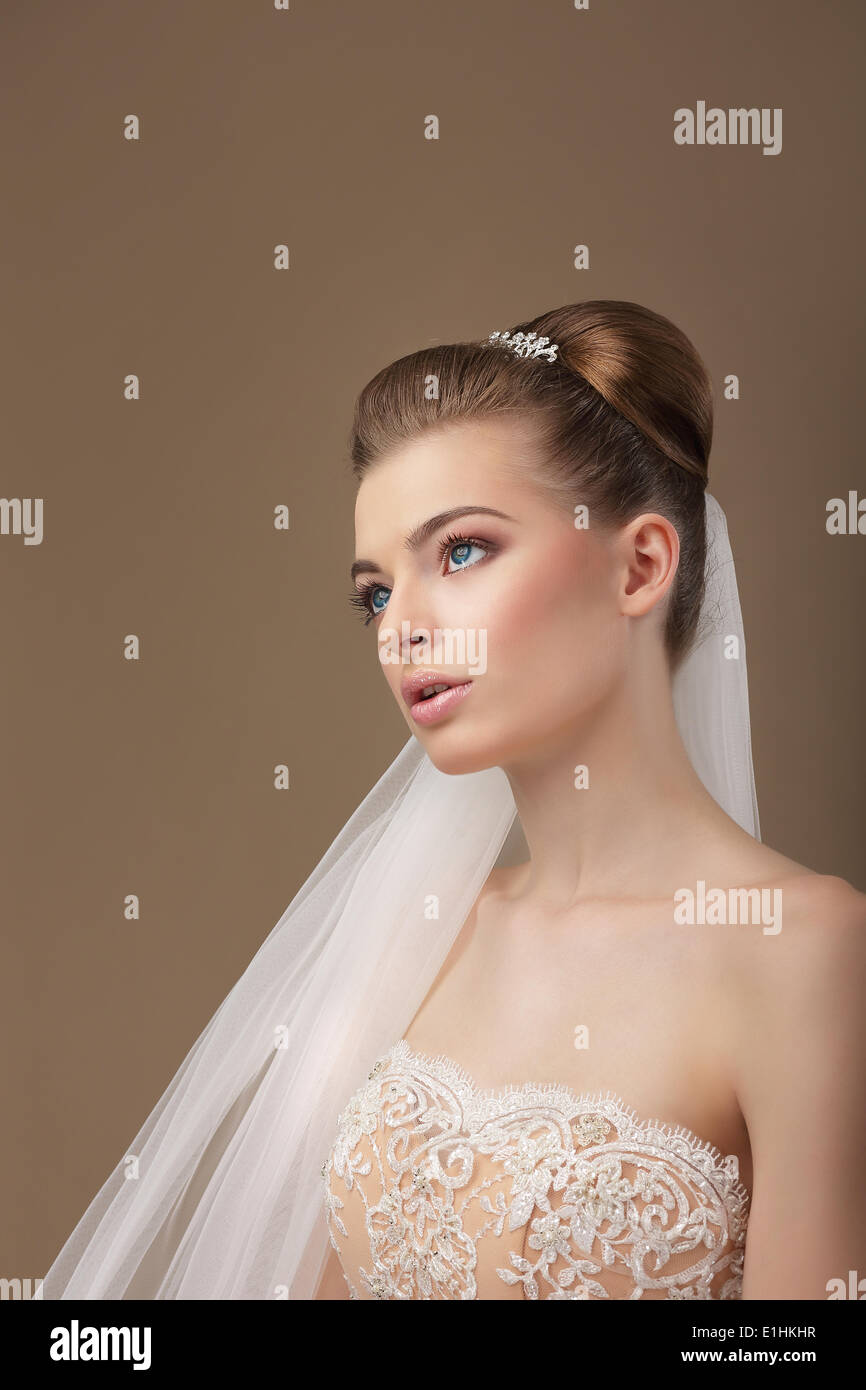Classy Elegant Woman with Veil Looking Up Stock Photo - Alamy