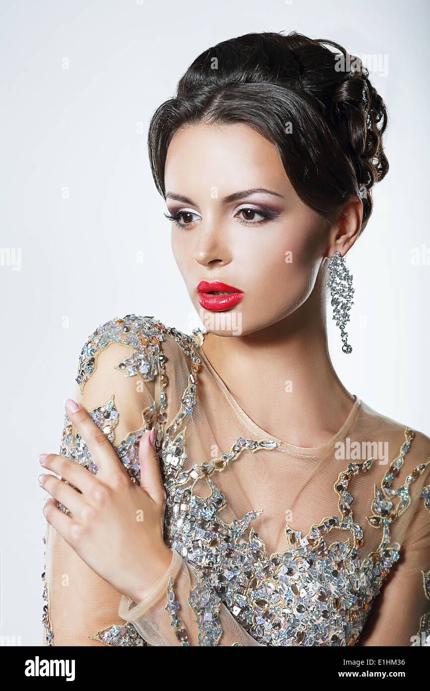 Elegance. Luxurious Good Looking Woman in Dress with Sequins and Jewels ...