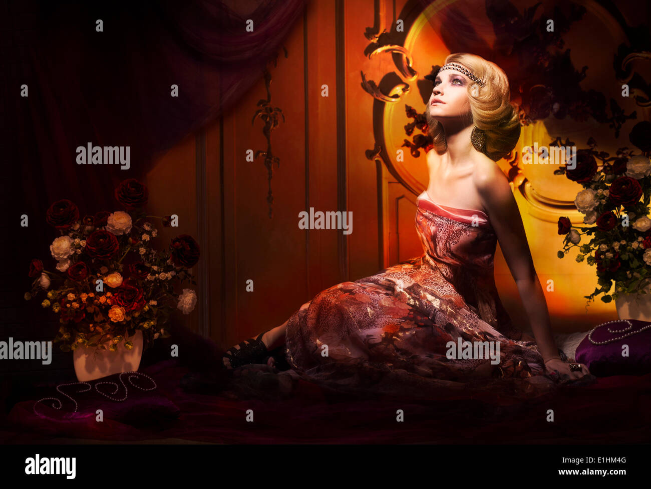 Splendor. Aristocratic Woman in Luxury Vintage Interior Looking Up ...