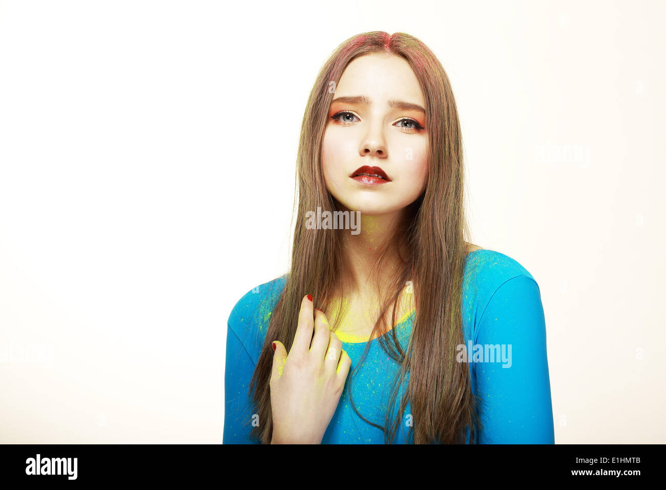 Art. Cute Woman with Modern Colorful Make-up. Fashion Style Stock Photo ...