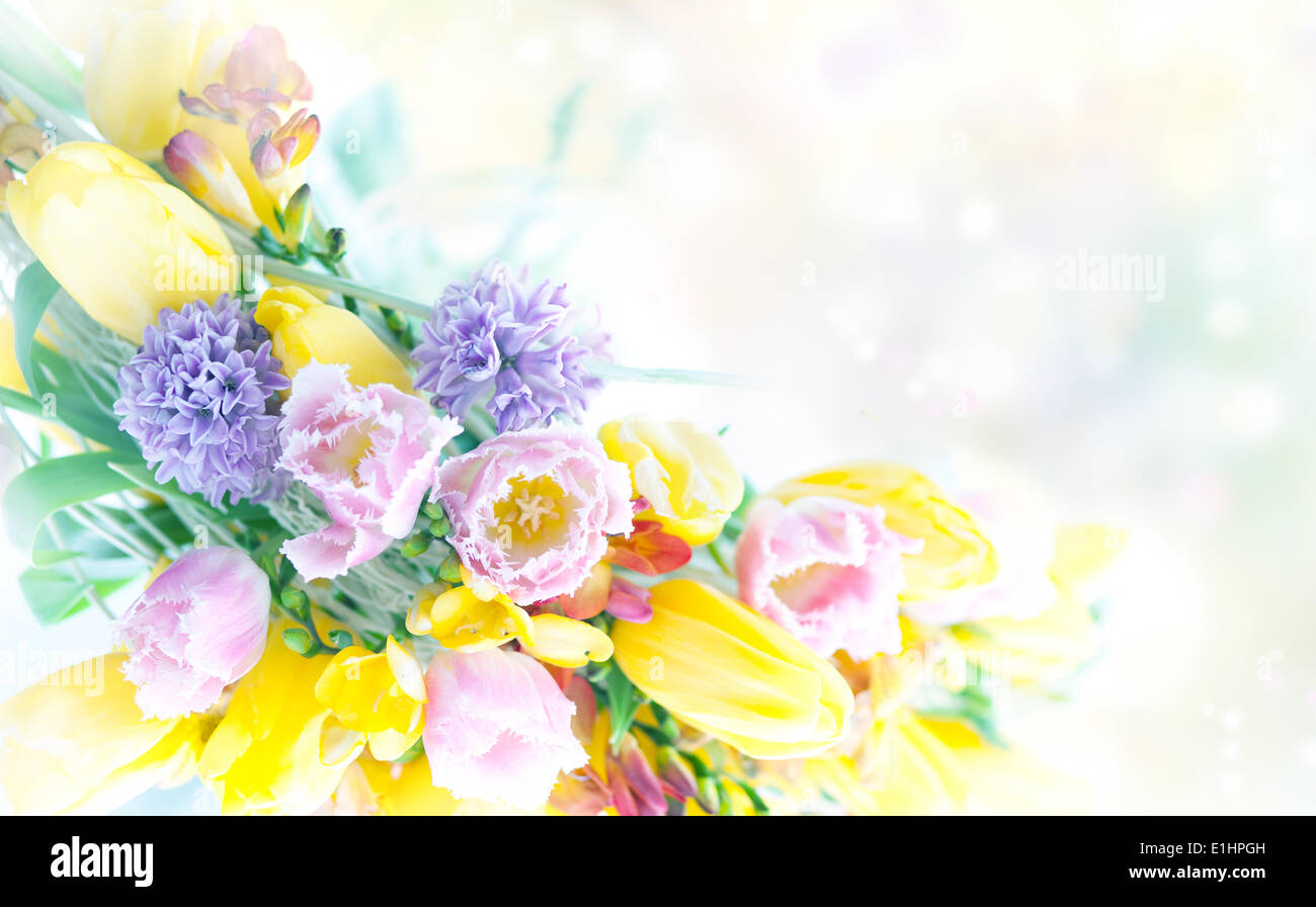Beautiful spring flowers art festive border Stock Photo - Alamy