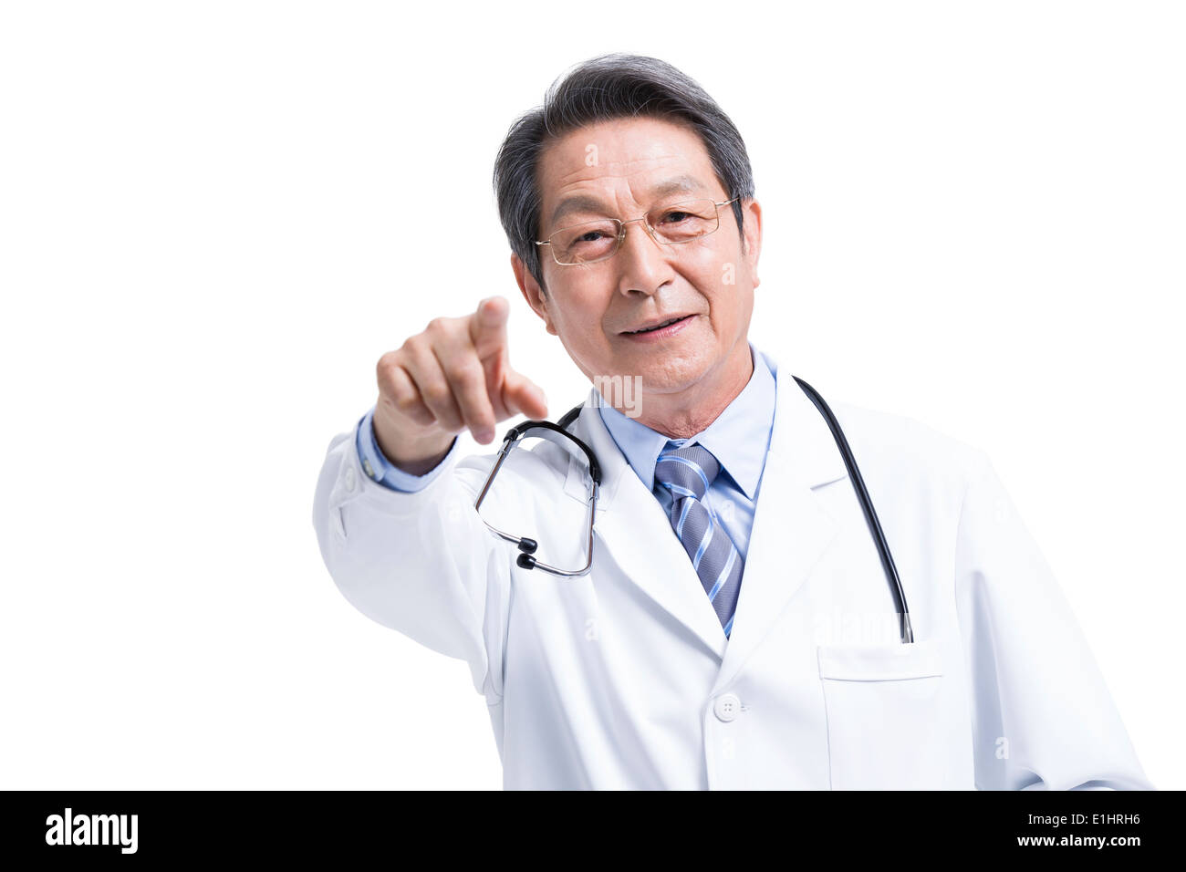 Senior doctor pointing Stock Photo - Alamy