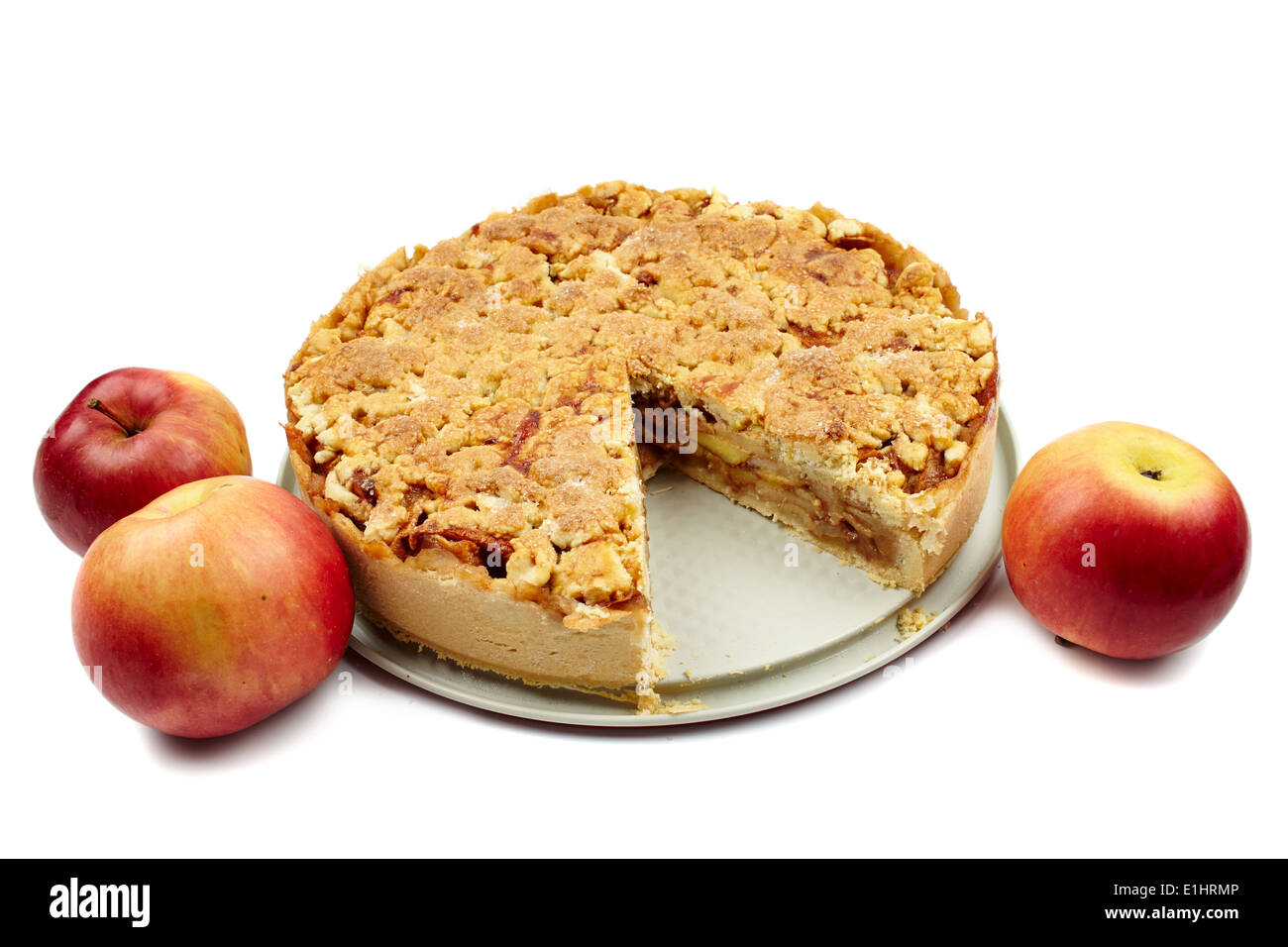 Closeup of a crunchy apple pie isolated over white background Stock ...