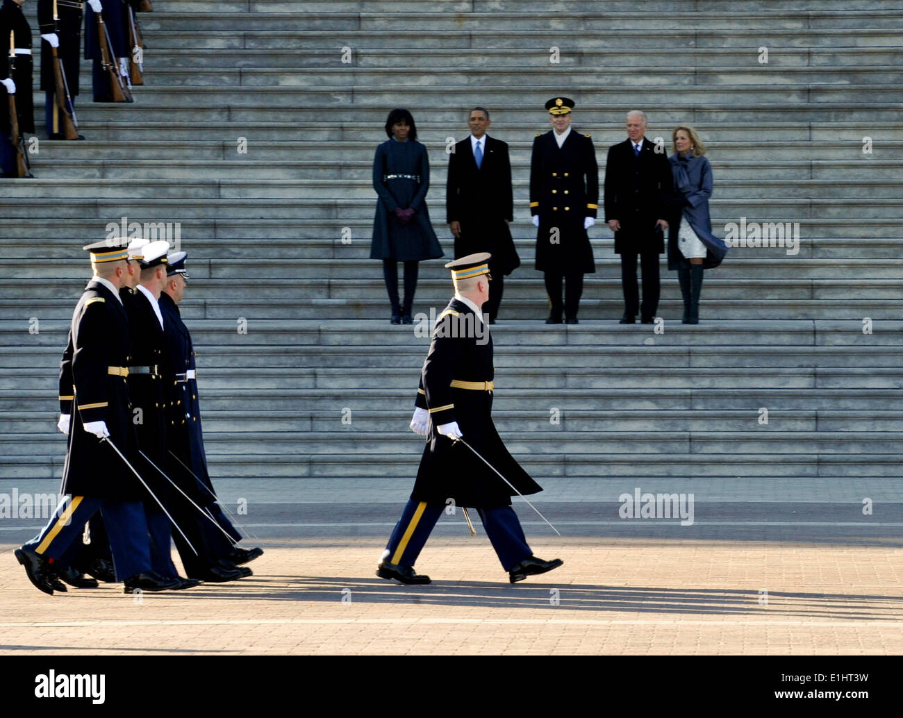 From left, on steps, first lady Michelle Obama; President Barack Obama ...