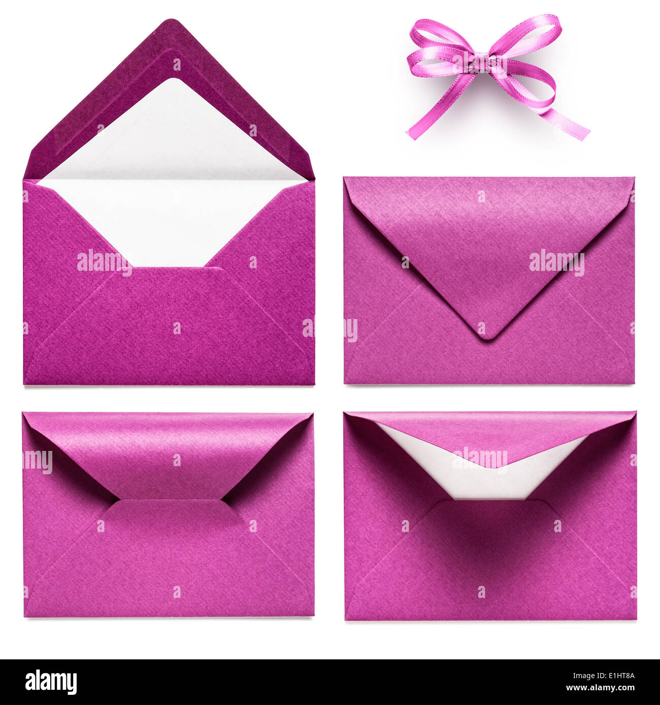 Pink envelopes and bow ribbon collection isolated on white background ...