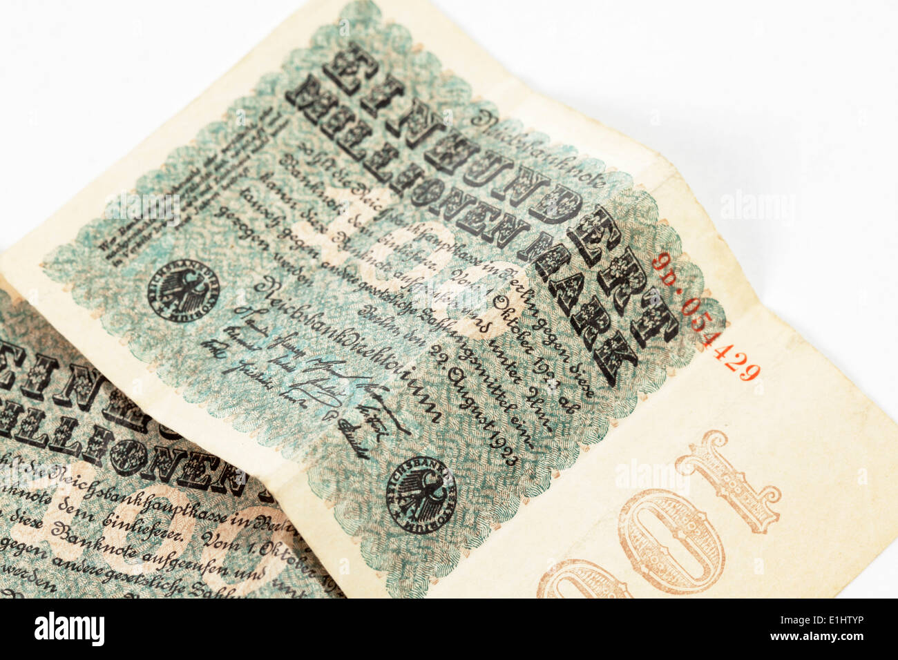 One hundred million German Reichsmark notes from the 1920s Stock Photo ...