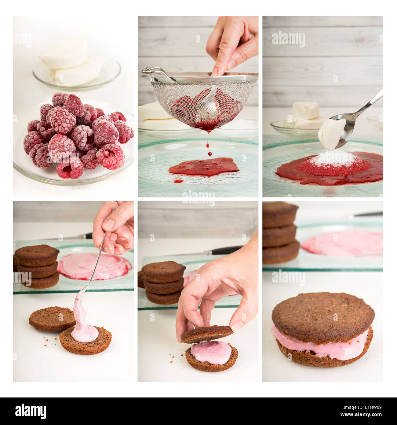 Collage of six photographies of preparing Whoopie pies Stock Photo - Alamy