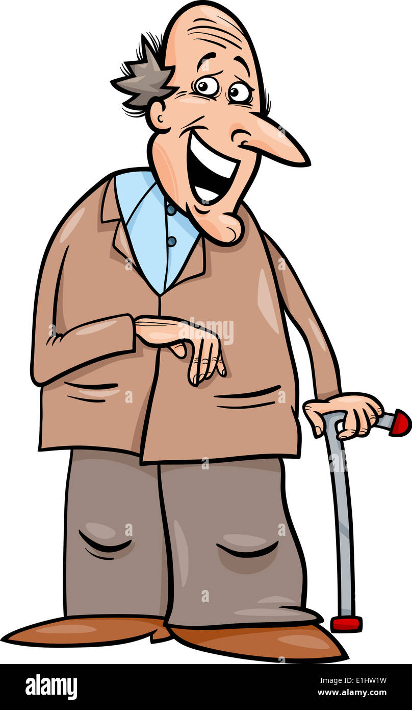 Cartoon Illustration of Elder Man Senior or Grandfather with Cane Stock ...