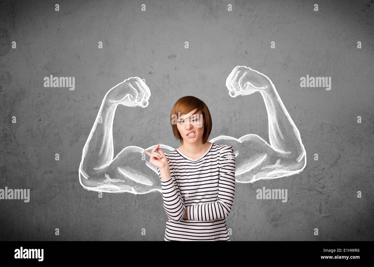 Young woman strong muscled arms hi-res stock photography and images - Alamy