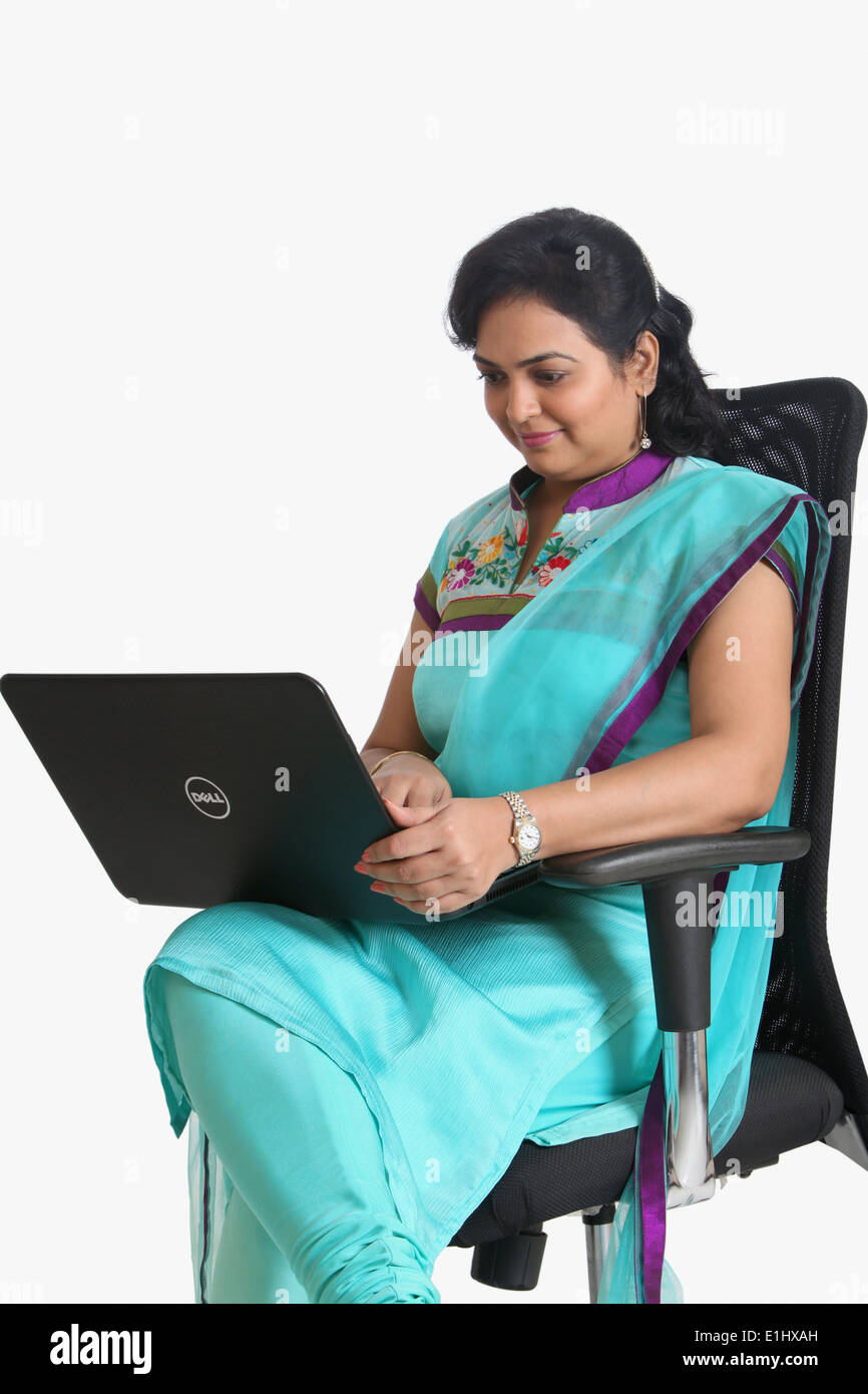 Indian lady home laptop working hi-res stock photography and images - Alamy