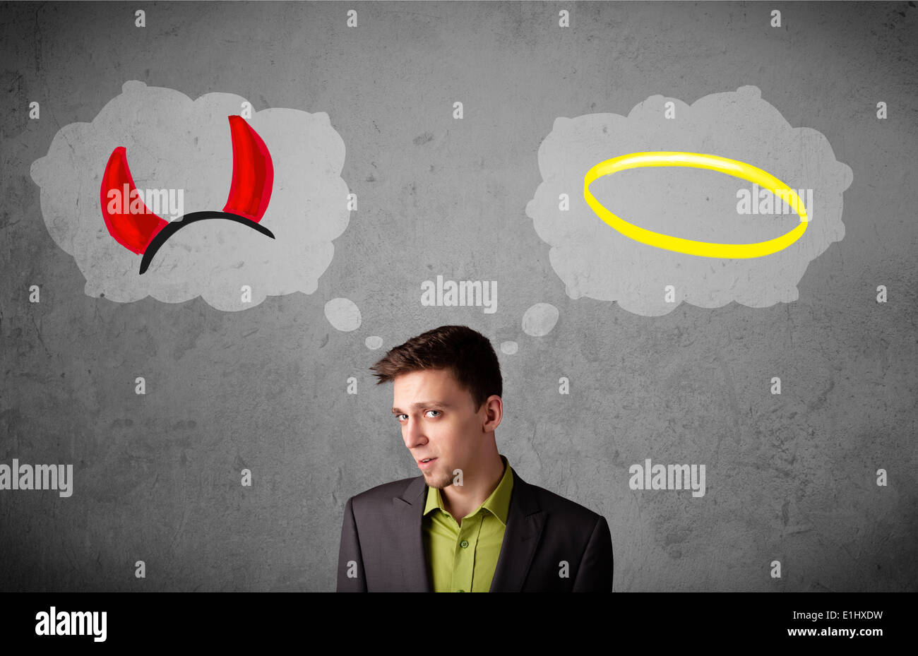 Businessman choosing between good and bad Stock Photo - Alamy