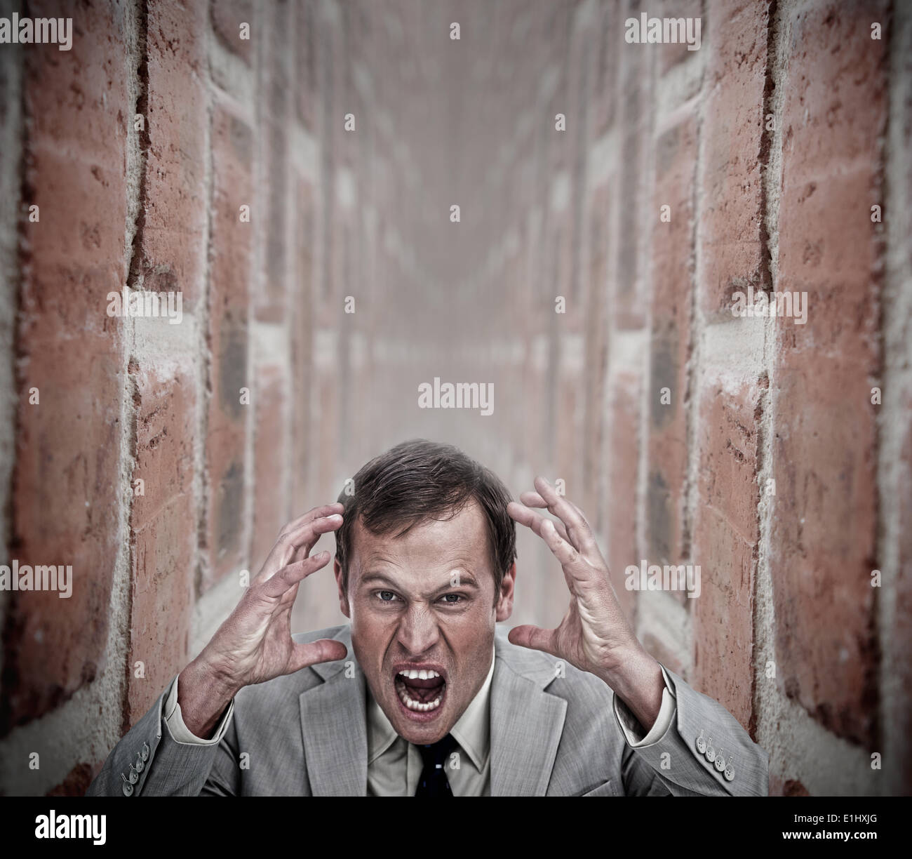 Angry businessman in a dead end Stock Photo - Alamy
