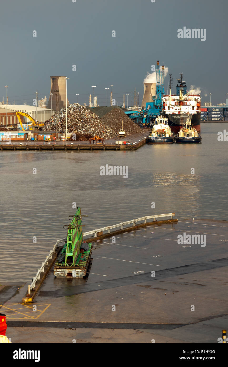 Hull Docks and quayside, power plant, taken from a North Sea ferry ...