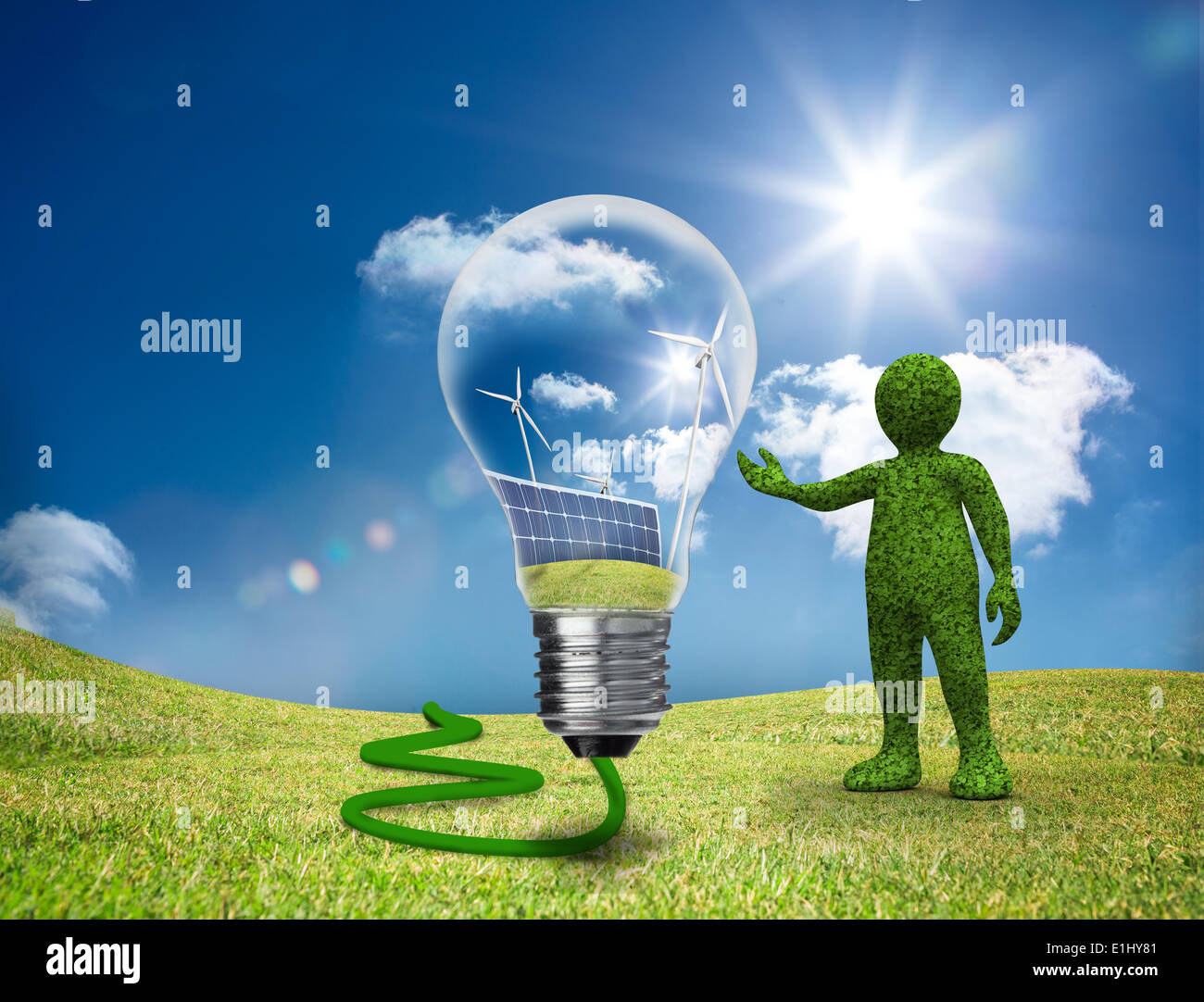 Green character showing a light bulb Stock Photo - Alamy