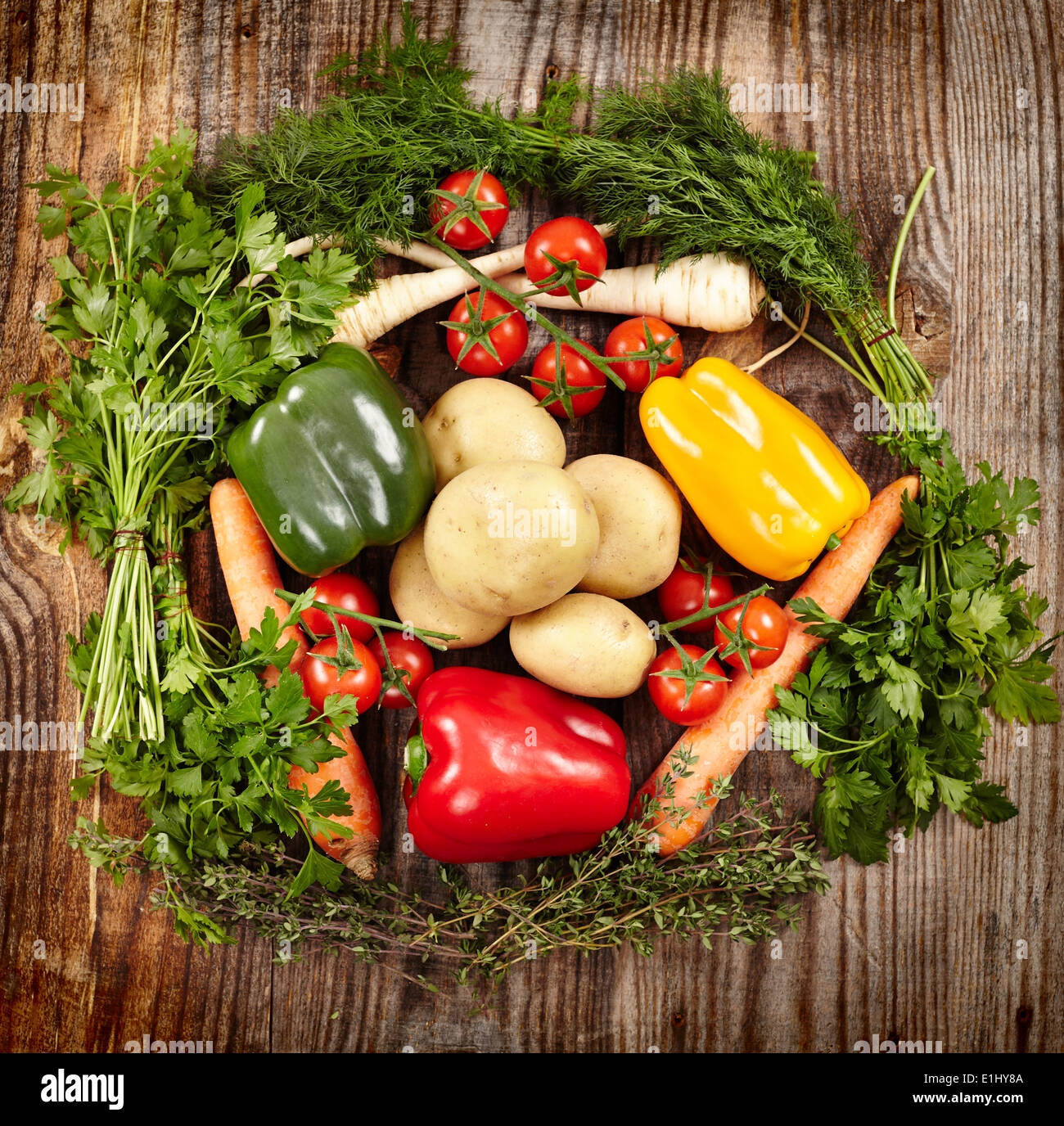 Nest of vegetables, a mix with potatoes, paprika, carrots, cherry ...