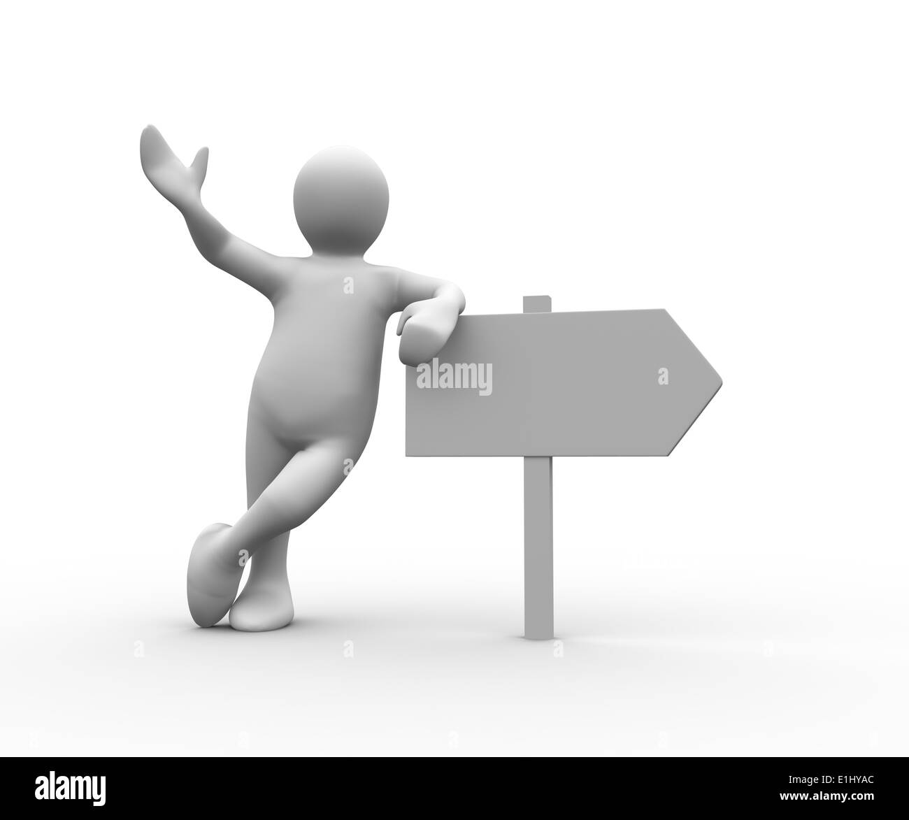Human figure leaning over blank signpost Stock Photo - Alamy