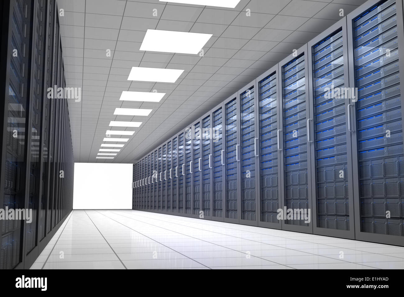 Hallway of tower servers Stock Photo - Alamy