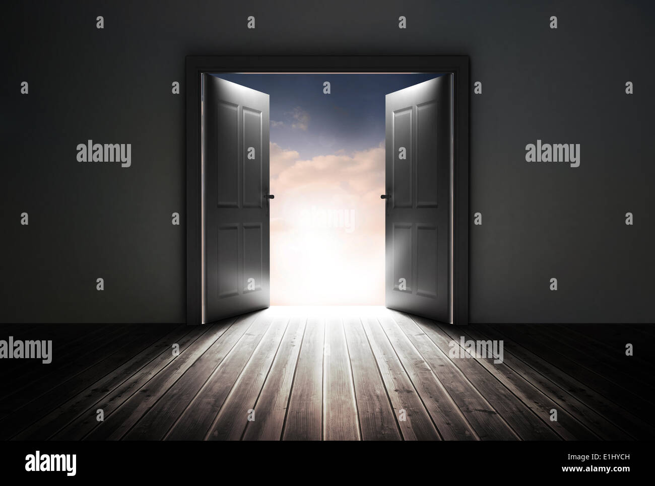 Doors opening to reveal beautiful sky Stock Photo - Alamy