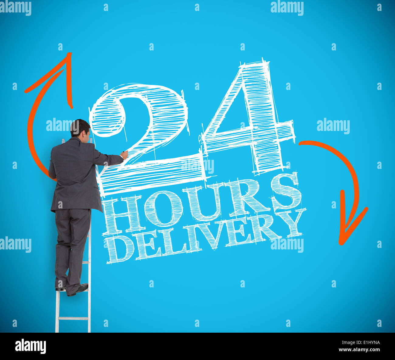 Businessman writing 24 hours delivery Stock Photo - Alamy
